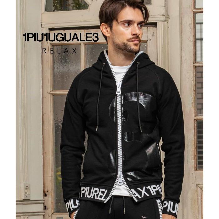 1PIU1UGUALE3 RELAX ビッグファスナー3ロゴプリントパーカー 1PIU1UGUALE3 RELAX ビッグファスナー3ロゴプリントパーカー