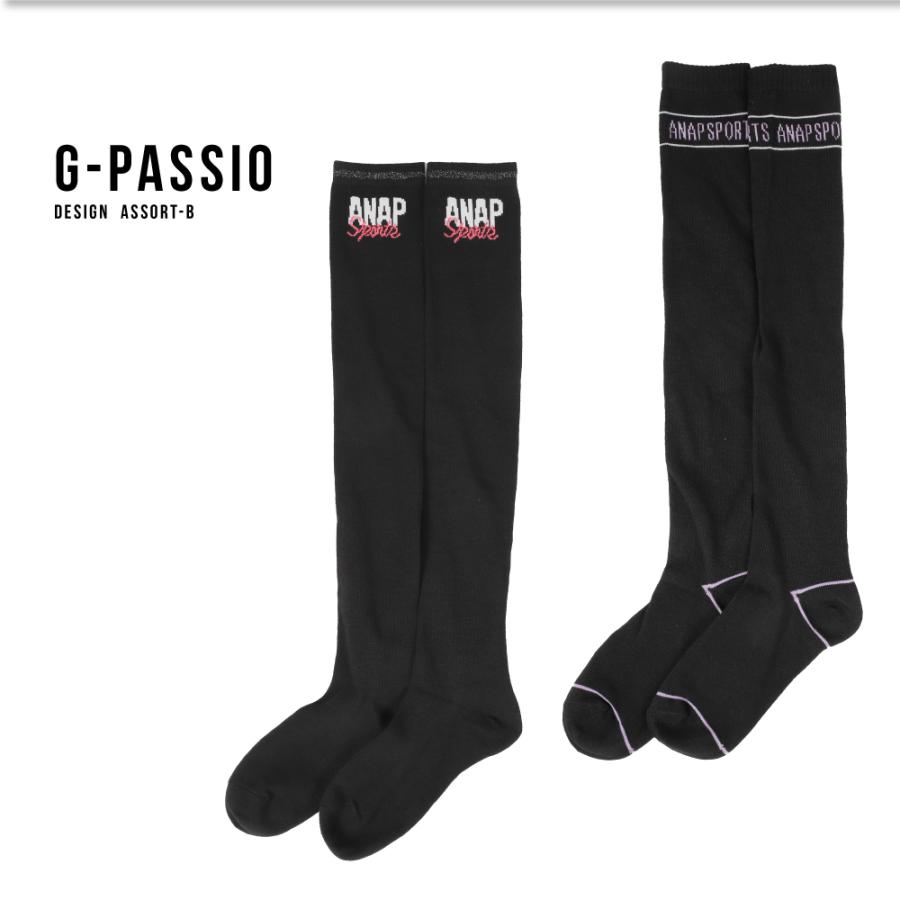 ANAP アナップ 靴下 キッズ ニーハイソックス 2足組 ガールズ 子供 19〜21 22〜24 スポーツ トレンド ティーン ライン ロゴ 福助 :d1111-737:G-passio ...