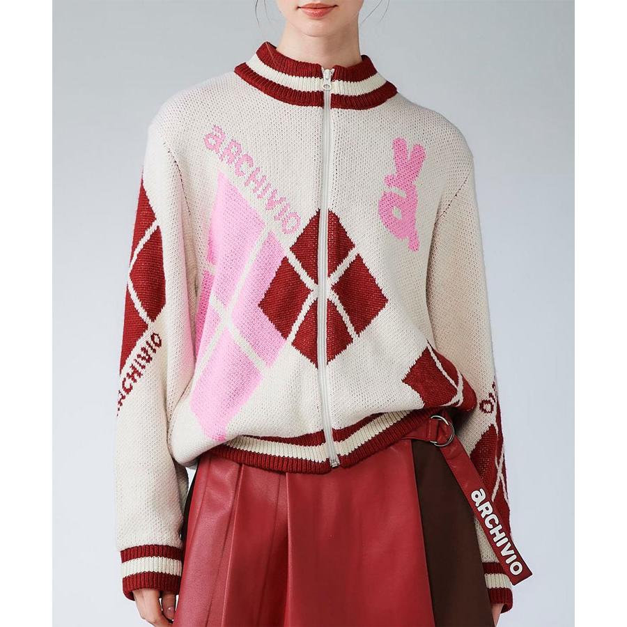 archivio（アルチビオ） ゴルフ アーガイル柄ニットブルゾン