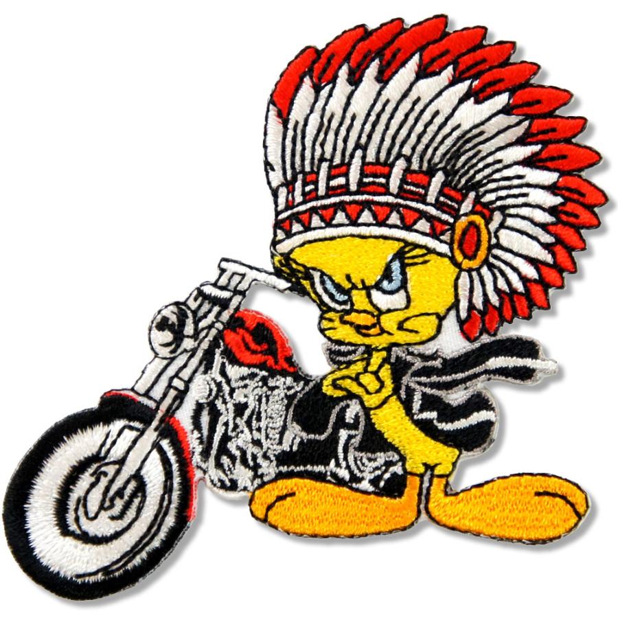 刺繍アイロンワッペン【インディアンひよこバイカー】 バイク バイカーファッション ハーレー チョッパー パッチ アップリケ wappen pach : ロバーガブリエラ - 通販 ...