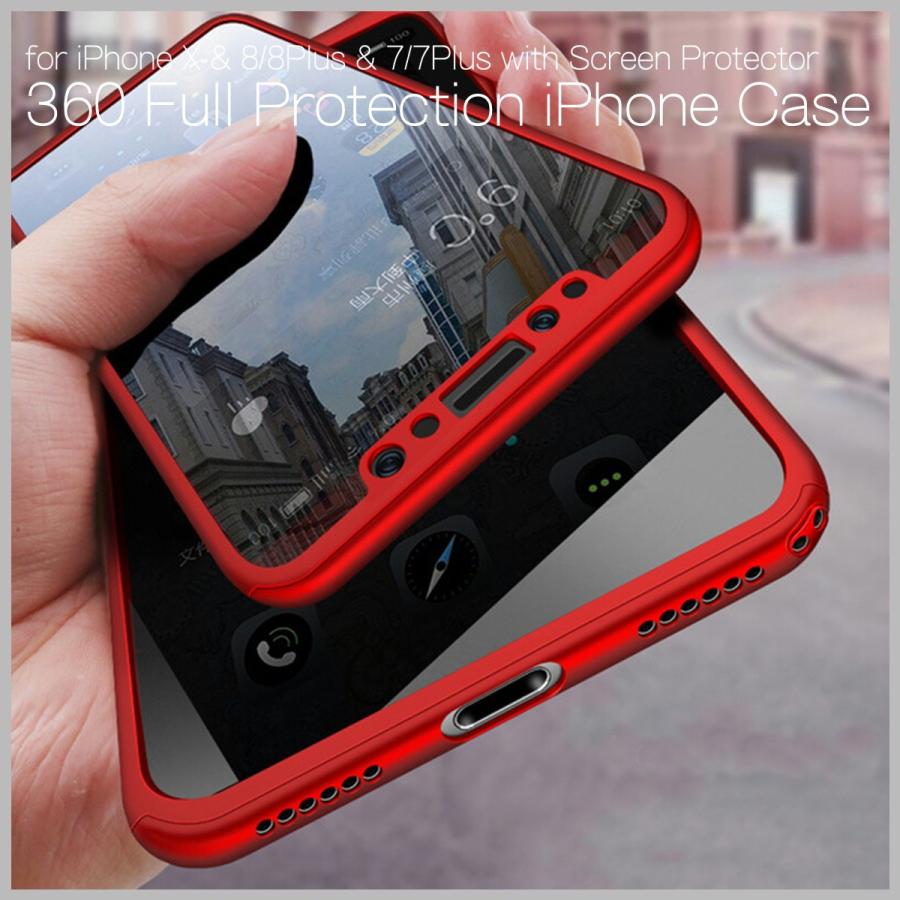 iPhone用 360度 全面保護 ケース 薄型 フルカバー 保護ガラスフィルム付 Qi対応 耐衝撃 iPhoneX iPhone8 iPhone8Plus iPhone7 ...