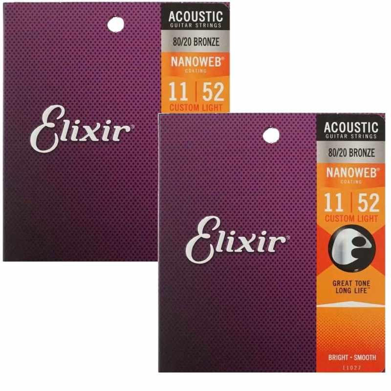 〈2set〉Elixir 11027 ACOUSTIC NANOWEB Custom Light 11-52 アコースティックギター弦〈エリク ...