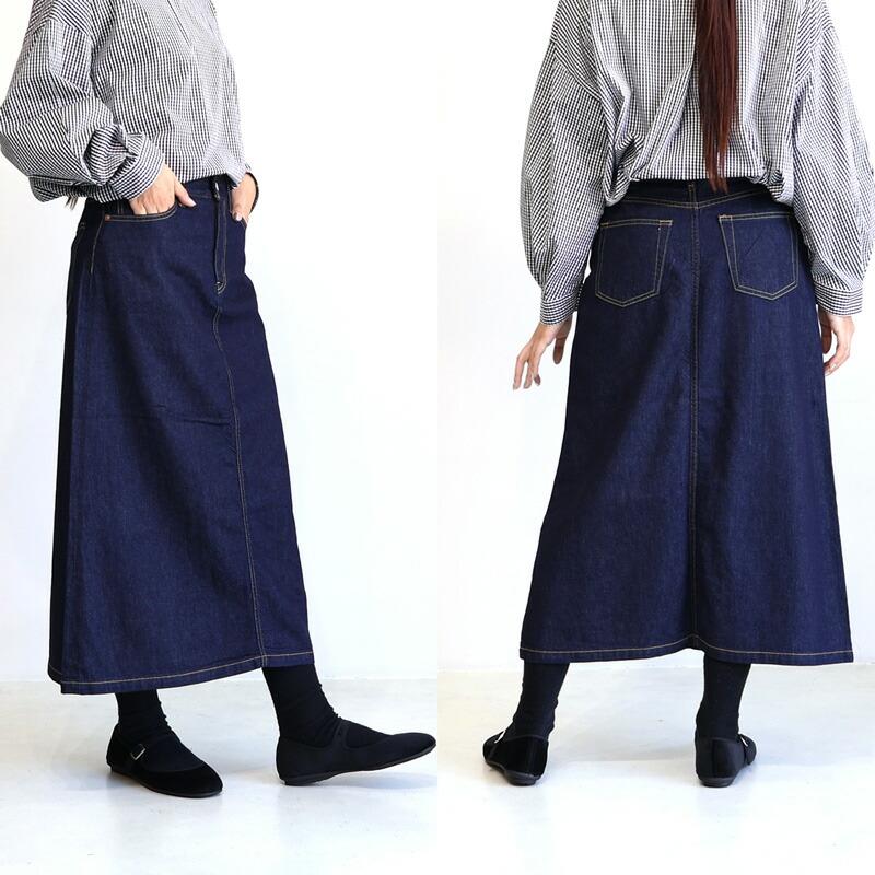 caqu サキュウ フレンドシップ4/5スカート 25013 レディース オールシーズン デニム Aラインスカート ミモレ丈 ロング丈 日本製 ...