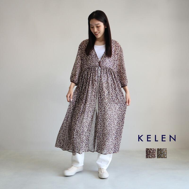 Kelen kelen ケレン ヴィンテージフラワードレスコート ロングカーディガン 羽織り ワンピース ワンピコート 七分袖 MADI ...