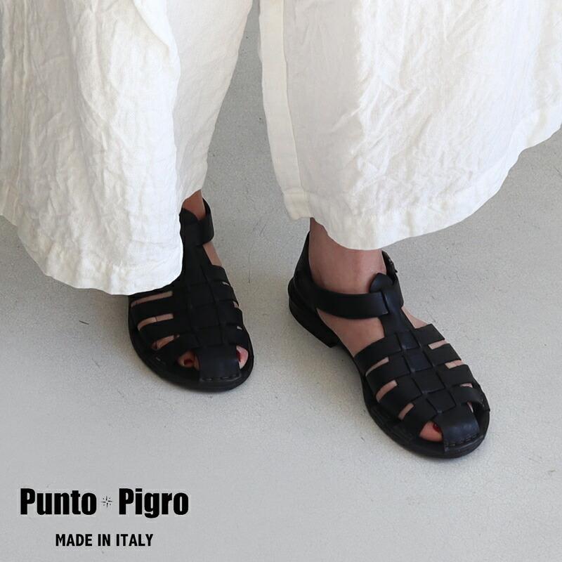 punto pigro レザーメッシュサンダル グルカサンダル 編みサンダル プントピグロ Punto Pigro NPP1812R ...