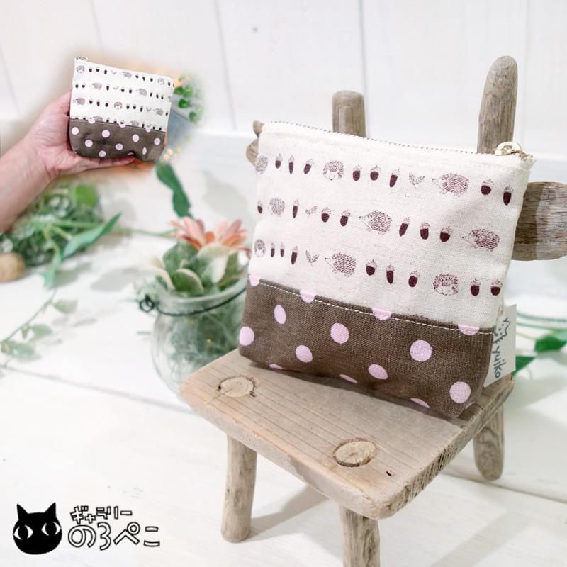 ハリネズミちゃんのミニポーチ(ハリネズミちゃんとナチュラルピンクドット柄のコットンリネンのポーチ) bc630-989 : ギャラリーのろぺこ - 通販 - Yahoo!ショッピング