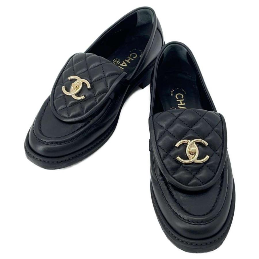 シャネル ローファー マトラッセ CCターンロック ラムスキン レディースサイズ36 1/2C G36646 CHANEL 靴 黒 【安心保証 ...