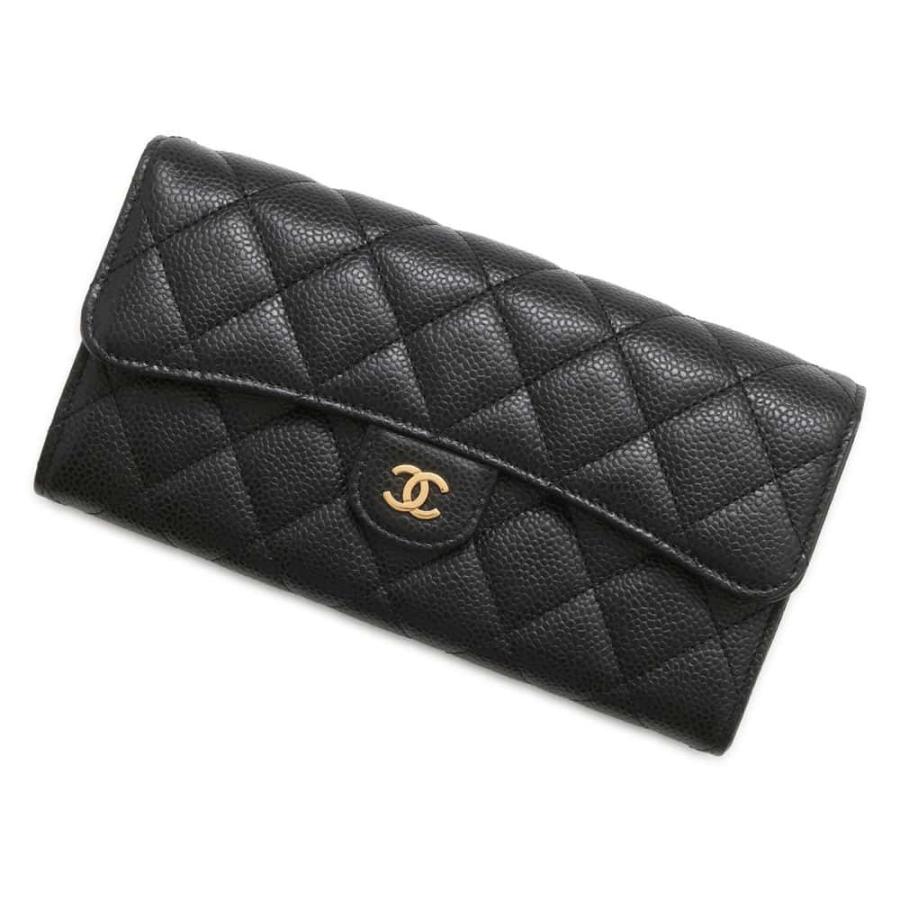 シャネル 長財布 クラシック ロング フラップ ウォレット マトラッセ ココマーク キャビアスキン AP0241 黒 : 9848627 ...