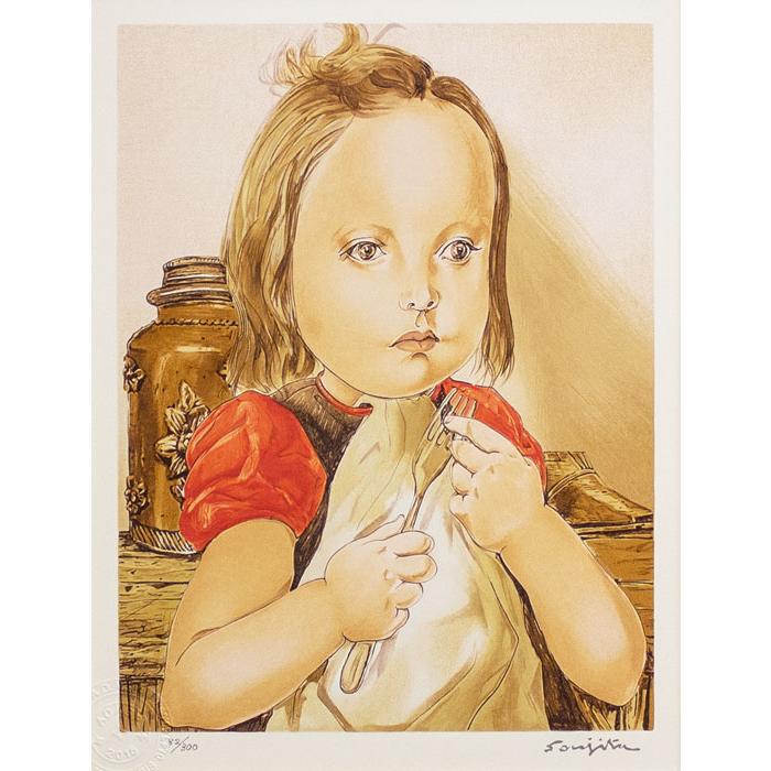 藤田嗣治 『フォークを持つ少女』 シルクスクリーン版画 絵画 藤田嗣治 『フォークを持つ少女』 シルクスクリーン版画 絵画