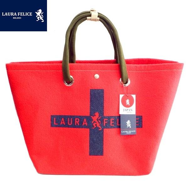 ラウラ LAURA FELICE(ラウラ フェリーチェ) ロゴプリント フェルト トートバッグ レッド : GALSON gallery ...