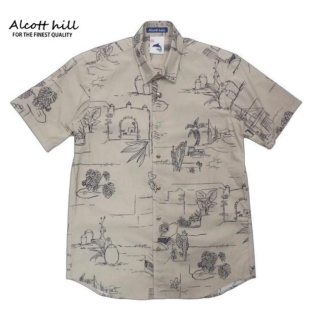 ANGELO Alcott hill(アルコット ヒル) プリント柄 半袖 シャツ ベージュ : GALSON gallery - 通販 - Yahoo!ショッピング