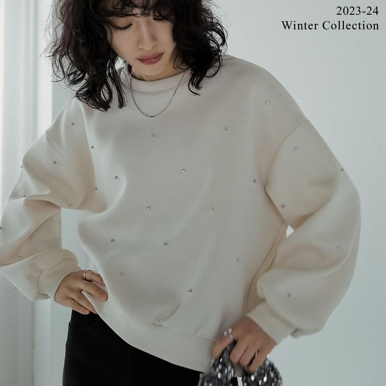 Re:EDIT トップス レディース プルオーバー スウェット ダンボールトップス パールデザイン パールモチーフ ビジュー ラインストーン 2023秋冬 : ReEDIT(リエディ ...