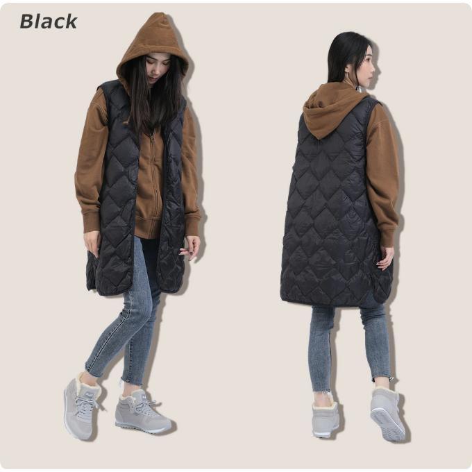ダウンベスト ロング レディース キルティング ライトダウン インナーダウン 軽い 暖か 防寒 薄い 無地 シンプル 収納袋ポーチ付き 冬 ...