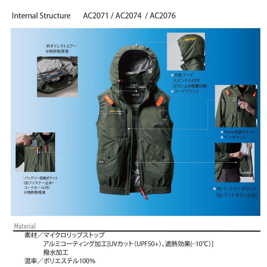 バートル 2025年モデル【フルセット】ウェア+バッテリーセット+ファンユニット BURTLE AC2076+AC09+AC09-2 AC09-1 ファンウェア 作業着 作業服 24V : オ ...