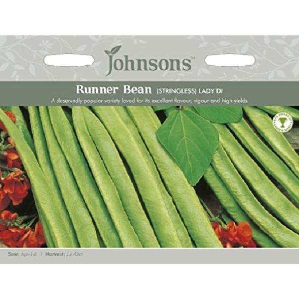 【種子】Johnsons Seeds Runner Bean (STRINGLESS) LADY DI ランナー・ビーン・レディ・ディ ジ ...