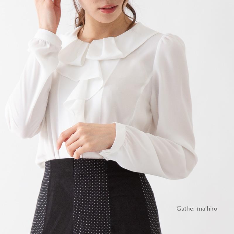 ブラウス 白 おすましフリルブラウス フォーマル オフィス 演奏会 コーラス衣装 第九 : Gather maihiro - 通販 ...