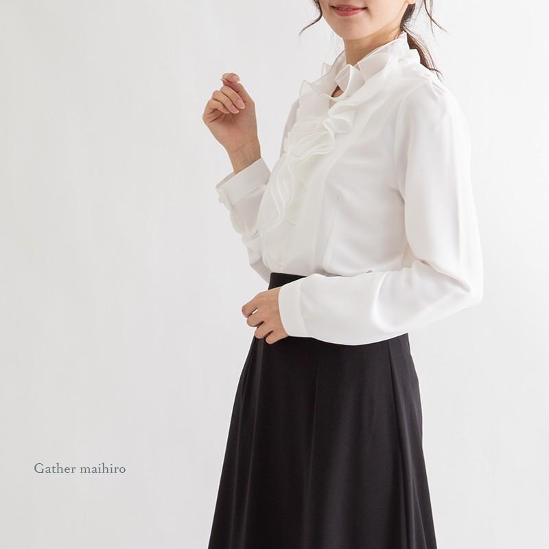 ブラウス 白 シフォンブラウス フリル フォーマル オフィス オーガンジー 演奏会 コーラス衣装 第九 : Gather maihiro ...