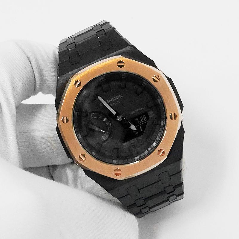 CASIOAK カシオーク カスタム PG x BLACK メタルベゼル メタルバンド G-SHOCKカスタム GA2100 ピンクゴールド ...