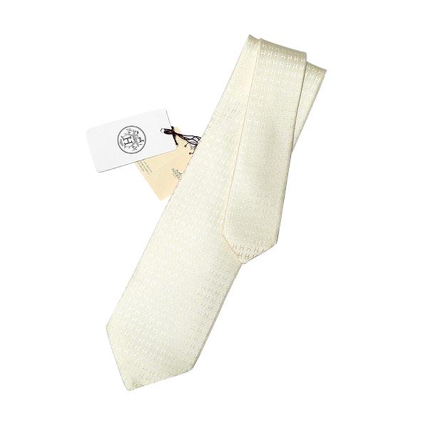 HERMES 【新品 国内正規】HERMES エルメス ネクタイ 未使用 ファソネ H 8cm 白 ホワイト H織り タイ シルク100% 礼 ...