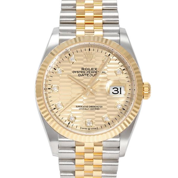 デイトジャスト ロレックス ROLEX 36 ゴールデン ダイヤモンド入り フルーテッドモチーフ 126233G ゴールデン文字盤 新品 腕 ...