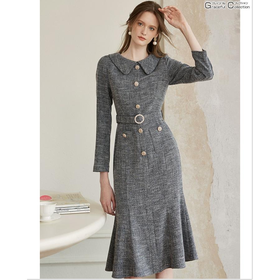 マーメインド 長袖 結婚式 ワンピース 30代 フォーマルドレス 顔合わせ 服装 40代 50代 お見合い 仕事 お呼ばれ 懇親会 上品 披露宴 春秋 120-1123-0489 : グレイス ...