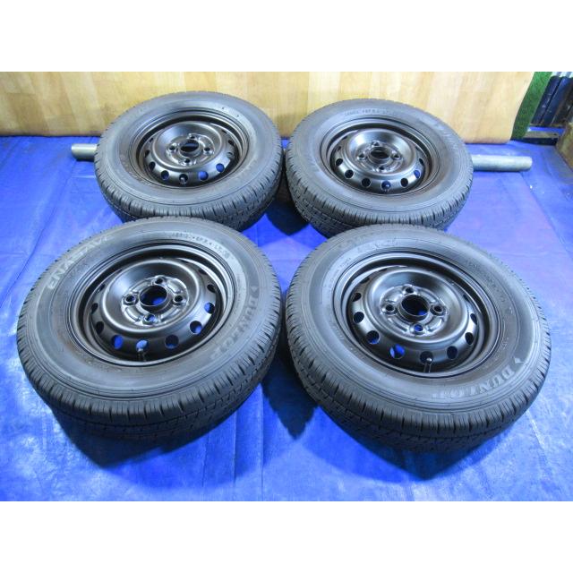 激安即決！日産純正 鉄ホイール 12-3.5B 4H/100 ET40 + DUNLOP 145R12 6PR LT 中古4本 クリッパー エブリー ハイゼット等 軽トラ！T006410 ...