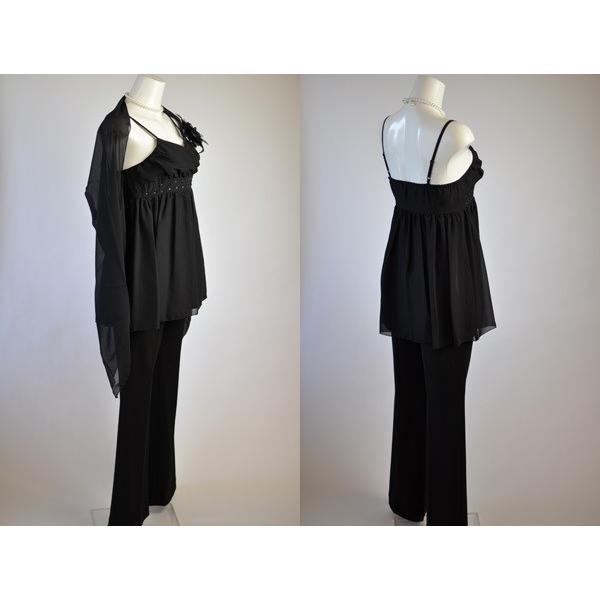 レディース セレモニースーツ 50代 40代 30代 ストール付 パーティー パンツスーツ かっこいい 3点セット 黒 オフ 結婚式 披露宴 ...