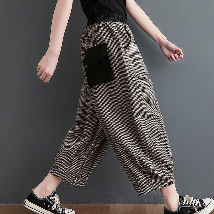 夏 秋 コクーン サルエルパンツ バルーン チェックパンツ バルーンパンツ おしゃれ ギンガム チェック柄 カジュアルパンツ ウエストゴム パンツ : gem7 - 通販 - Yahoo!ショッピング