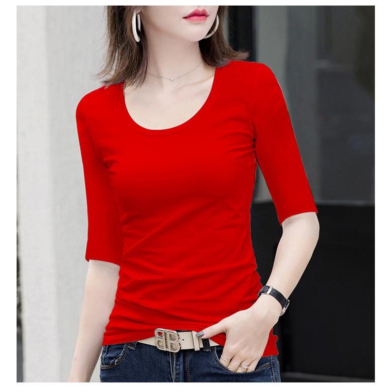 5分袖Tシャツ 5分袖 カットソー ストレッチ tシャツ 五分袖 春 トップス スリム 薄手 丸首 タイト Tシャツ Uネック tシャツ Vネック 細 : matud726902 : gem7 ...