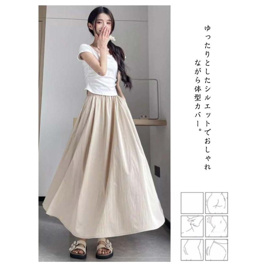 接触冷感 スカート ロング レディース ボリューム 春 夏 秋 大人 フレアスカート マキシ Aライン 広幅 体型カバー ウェストゴムミモレ : gem7 - 通販 - Yahoo!ショッピング
