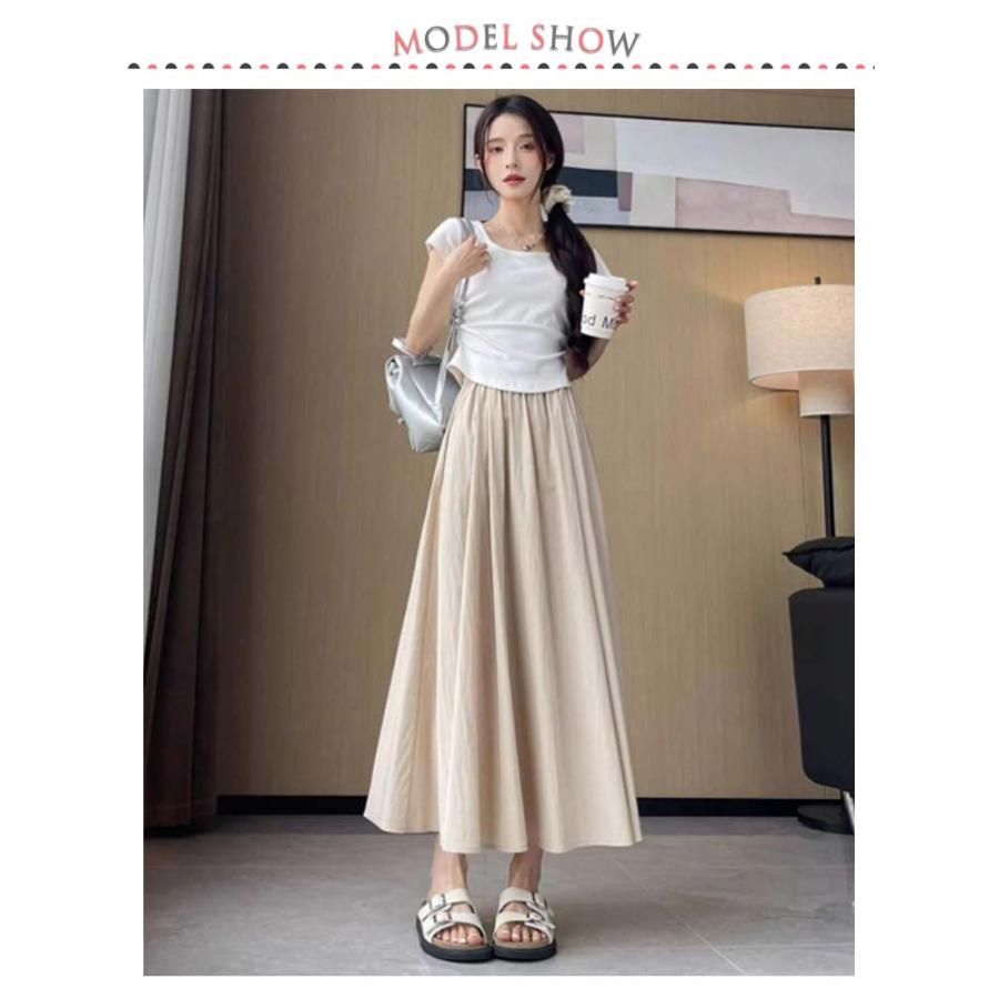 接触冷感 スカート ロング レディース ボリューム 春 夏 秋 大人 フレアスカート マキシ Aライン 広幅 体型カバー ウェストゴムミモレ : gem7 - 通販 - Yahoo!ショッピング