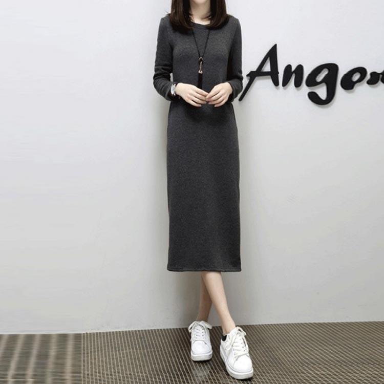 ワンピース 裏起毛 ロング ポケットあり Tシャツ 厚手 暖かい クルーネック 丸首 長袖 大きいサイズ あったか 防寒 冷え防止 秋 冬 : gem7 - 通販 - Yahoo!ショッピング