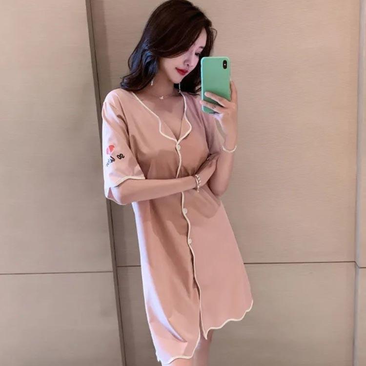 パジャマ レディース ワンピース 半袖 ルームワンピース ゆったり 前開き 薄手 夏 無地 可愛い 寝巻き ランジェリー 部屋着 : gem7 - 通販 - Yahoo!ショッピング