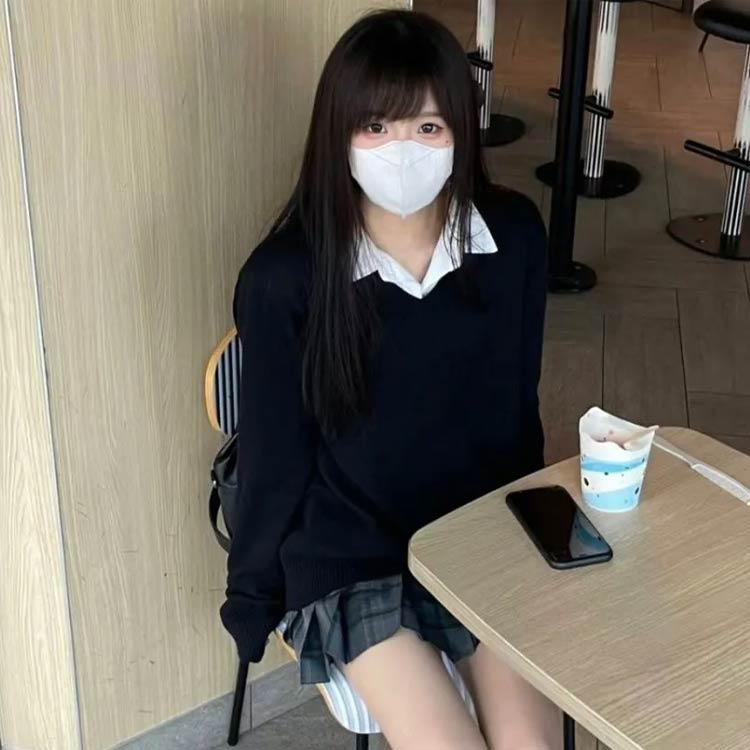 無地 ニット スクールセーター シンプル ハイゲージ ゆったり 女子 高校生 冬 ニットトップス 学生 薄手 vネック 長袖 アクリル スクー : gem7 - 通販 - Yahoo!ショッピング