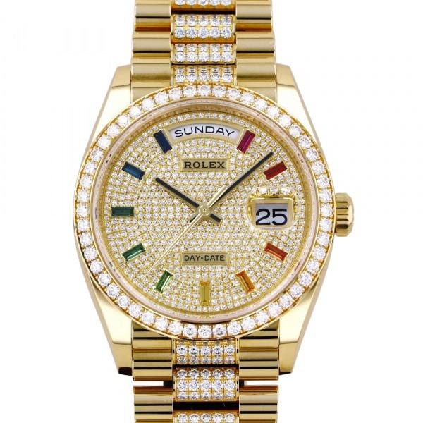 ロレックス ROLEX デイデイト 36 レインボーインデックス パヴェダイヤ 128348RBR 全面ダイヤ文字盤 新品 腕時計 メンズ ...