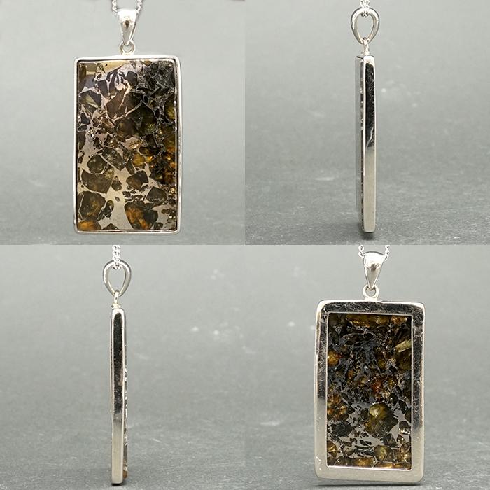 【一点物】 パラサイト隕石 ペンダントトップ スクエア 12.1g SV925 シルバー meteorite Parasite カラーストーン ...