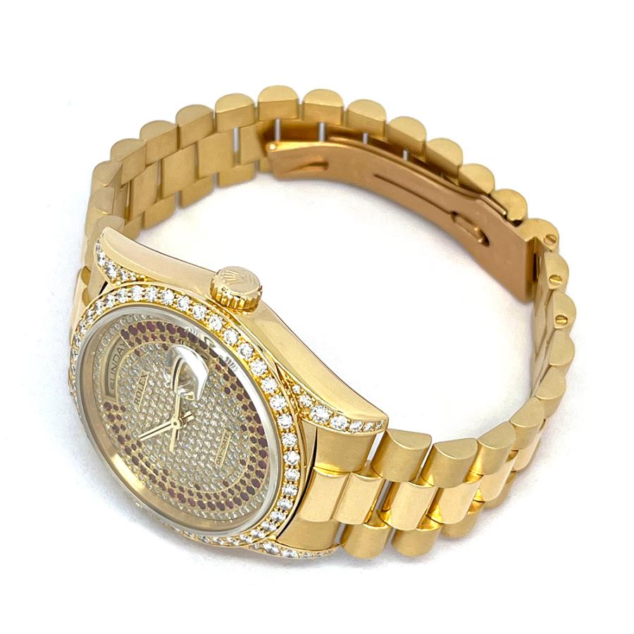 デイデイト ロレックス 18388 E番 純正ルビー/パヴェダイヤ文字盤 純正ベゼル＆ラグダイヤ 美品 メンズ 自動巻 時計 : ジェムライン ...