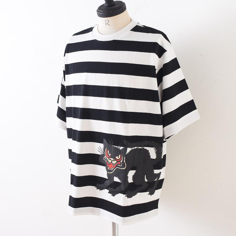 POP EYES ポップアイズ FUNNY CAT BORDER EASY TEE SHIRT SS ファニー キャット プリズン ボーダー ...