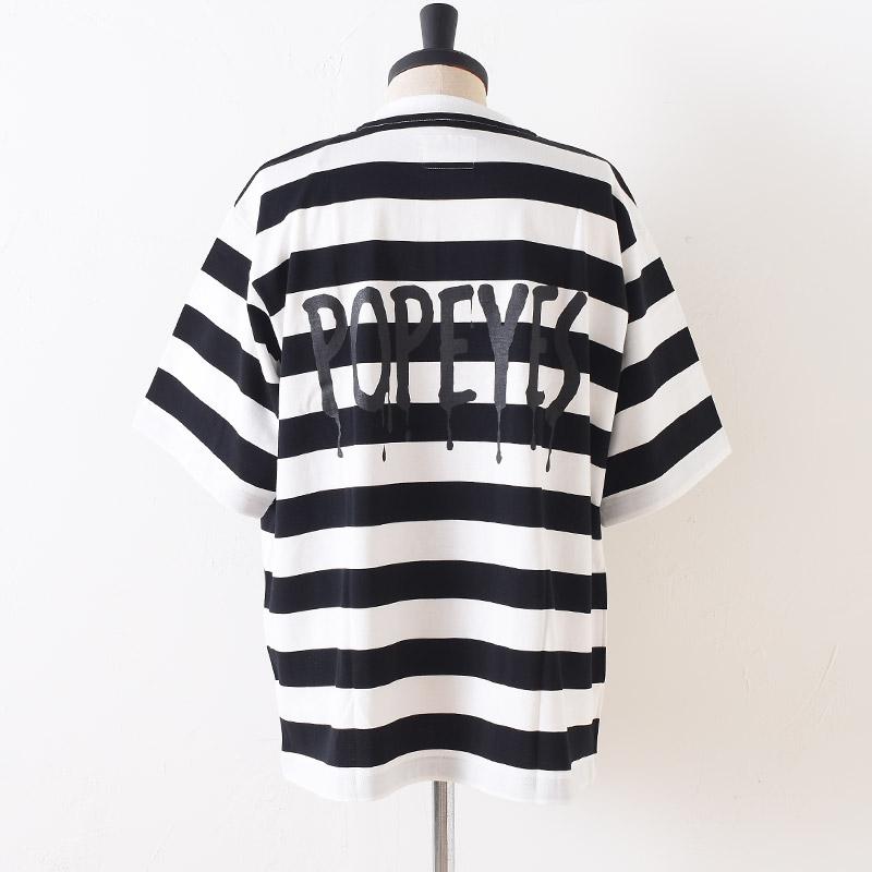 POP EYES ポップアイズ FUNNY CAT BORDER EASY TEE SHIRT SS ファニー キャット プリズン ボーダー ...