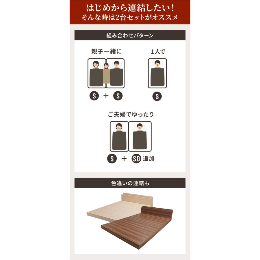 ベッド ロータイプ 連結 家族揃って布団で寝られる連結ローベッド 〔ファミーユ〕 ベッドフレームのみ セミダブルサイズ ベッドフレーム ...