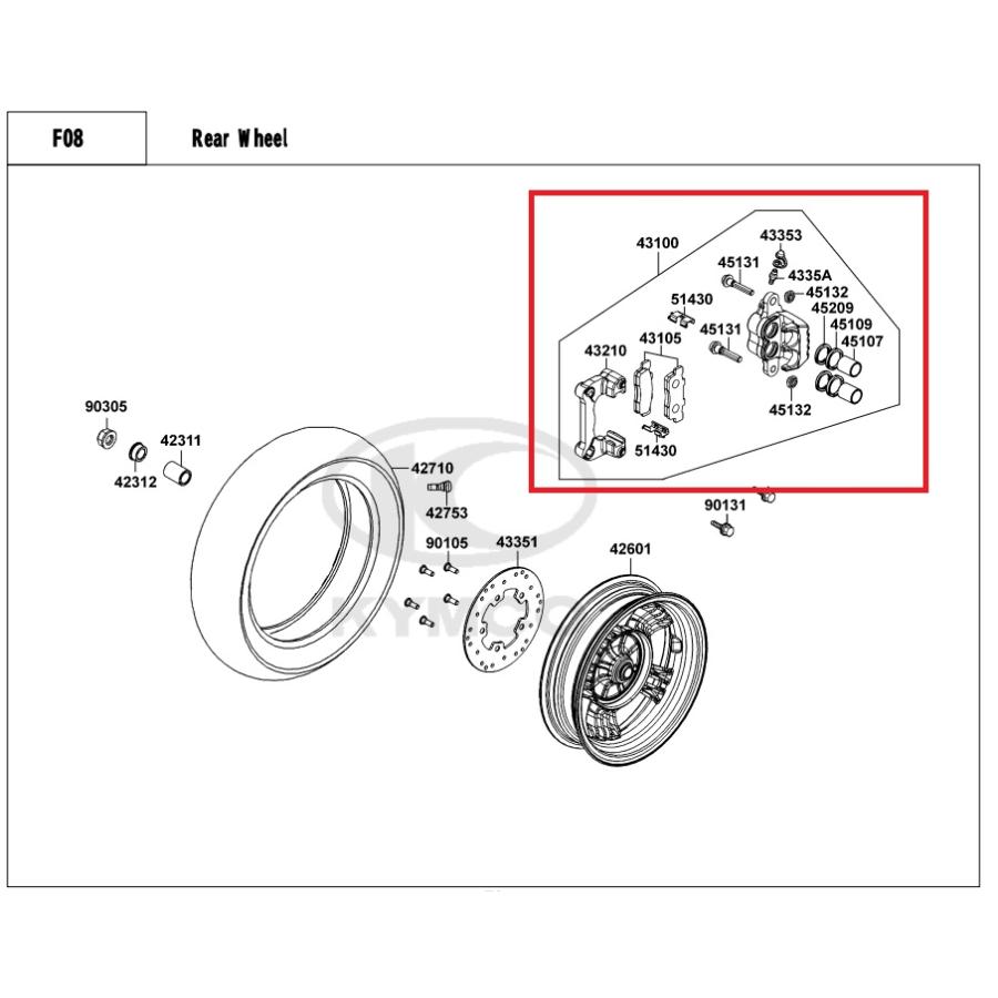 KYMCO キムコ 純正部品 RACING S 150 SR30JD(JP) リアキャリパーアセンブリ 純正番号 43100-ACH6-900 ...