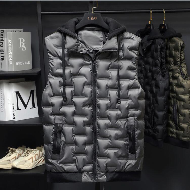 秋冬ダウンベスト ゆったり 大きいサイズ メンズベスト フード付き中綿ベスト 青少年愛用 保温チョッキ カジュアルノーカラージャケット 防風 ...