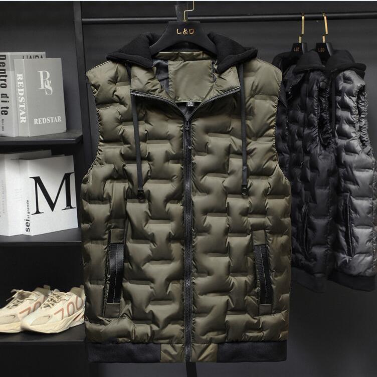 秋冬ダウンベスト ゆったり 大きいサイズ メンズベスト フード付き中綿ベスト 青少年愛用 保温チョッキ カジュアルノーカラージャケット 防風 ...