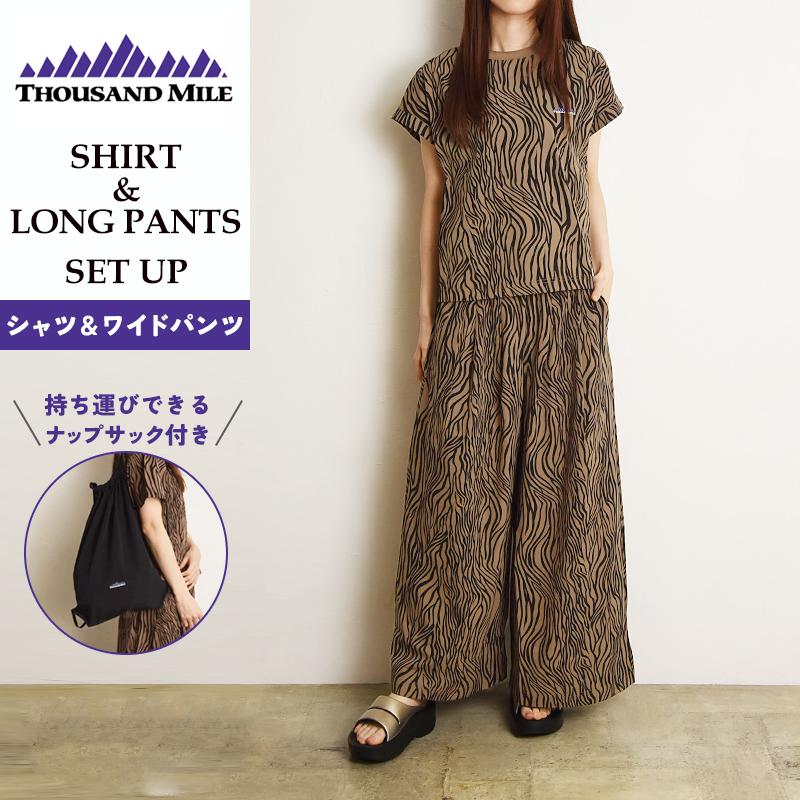 2025春夏新作 サウザンドマイル THOUSAND MILE ショートスリーブシャツ ワイドパンツ セットアップ レディース 3点セット TM251QP00042【gs0 ...
