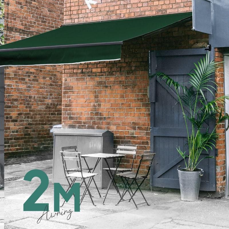 オーニングテント 2M 巻き取り式 防水 格納式 手動 黒フレーム