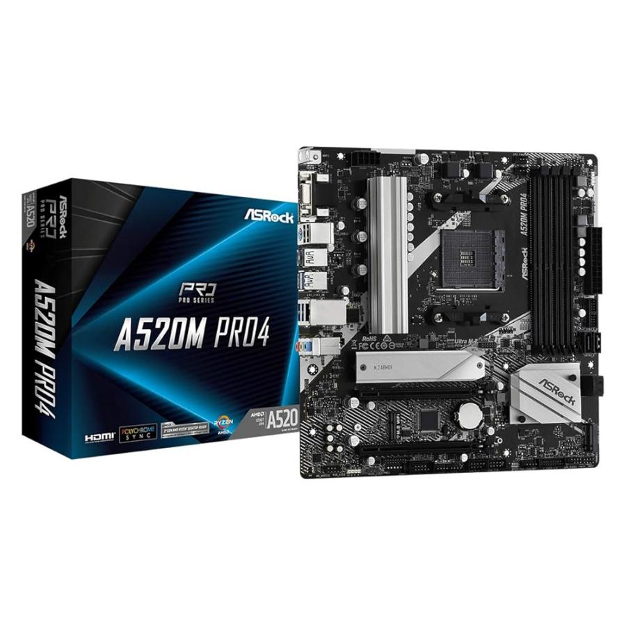 ASRock AMD Ryzen 4000/5000シリーズ(Soket AM4)対応 A520チップセット搭載 Micro ATX マザーボード 【国内正規代理店品】A520M Pro4 ...
