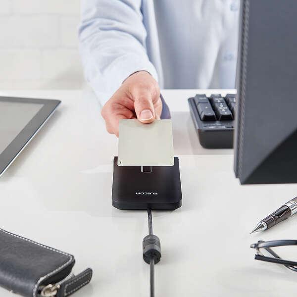 ELECOM エレコム ICカードリーダー 非接触 3年保証 パソコン対応 マイナンバーカード/e-Tax 確定申告/電子車検証/eLTAX/FeliCa/MIFARE対応 ケーブル1m MR ...