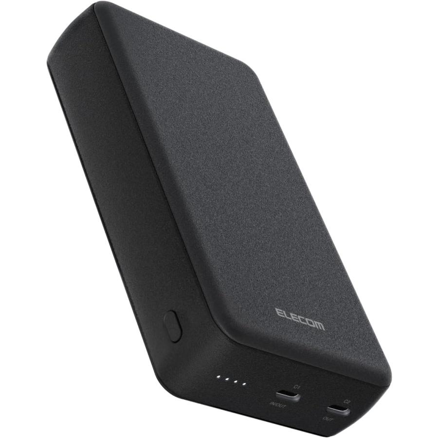 ELECOM エレコム モバイルバッテリー 20000mAh 20W USB PD対応 2ポート Type-C ケーブル付属 機内持ち込みOK iPhone iPad等対応 ブラック DE ...