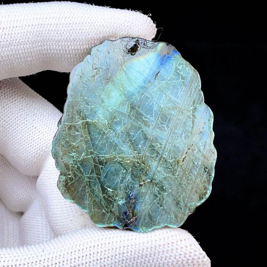 PROME 天然石 一点物 特別仕様品・ラブラドライト・彫刻品・上下の穴・使い方動画付き（ネックレス ＆ ペンダント＆ブレスレット多用型）A00386 : 天然石工場直売店 PROME ...