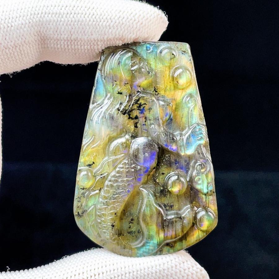 PROME 天然石 一点物 特別仕様品・ラブラドライト・彫刻品・上下の穴・使い方動画付き（ネックレス ＆ ペンダント＆ブレスレット多用型）A00397 : 天然石工場直売店 PROME ...